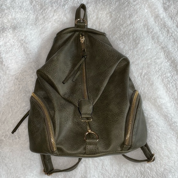 Bags | Olive Vegan Leather Backpack Purse | Poshmark